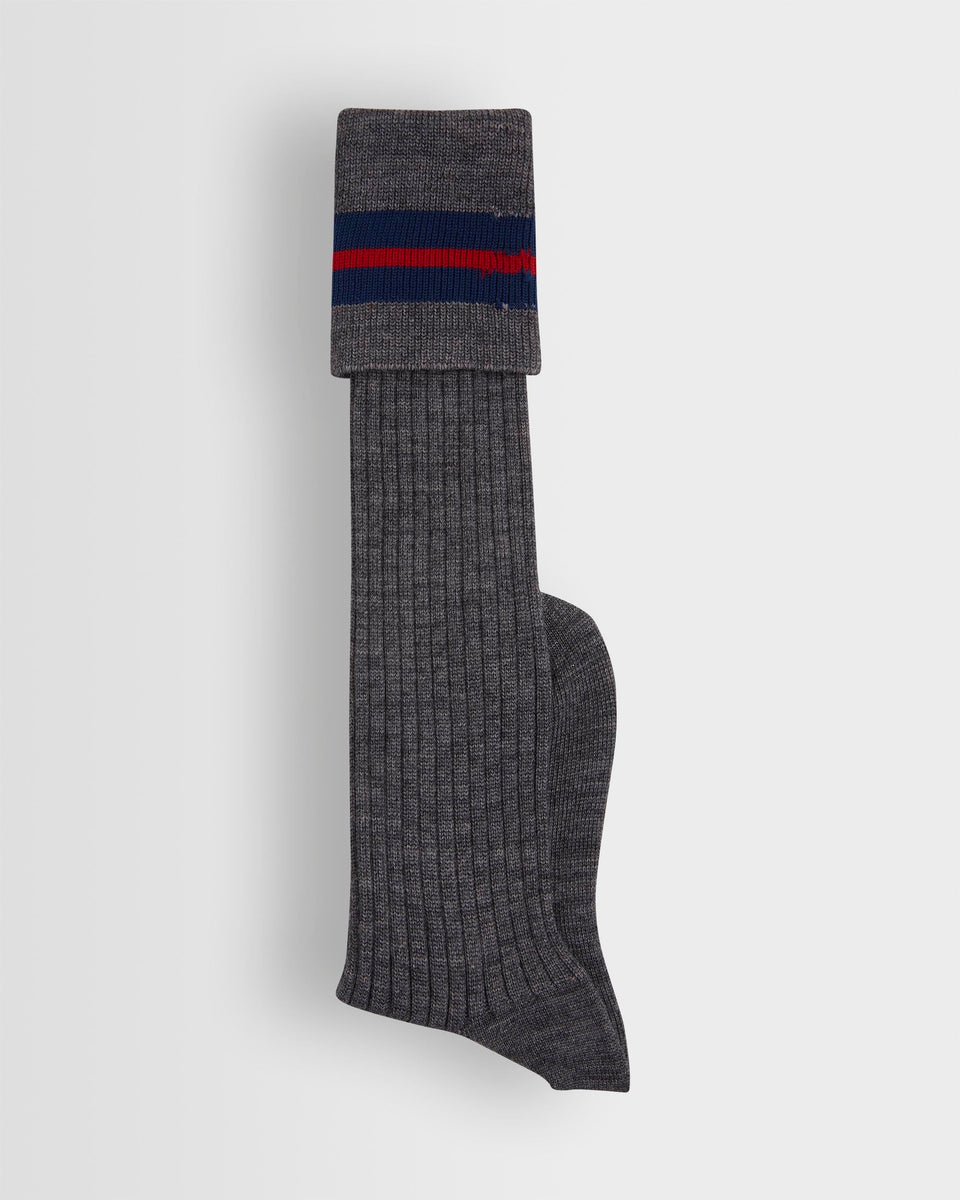 Grey Long Socks with Navy/Red Bands - Reinforced heel – Direct Clothing